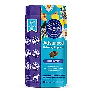 Evolutions by NaturVet Advanced Calming Support 90ct Soft Chews for Dogs - Ashwagandha, Chamomile, Ginger, Thiamine, Magnesium, Melatonin - Helps Promote Rest, Tranquility, Calming Effect on Nerves