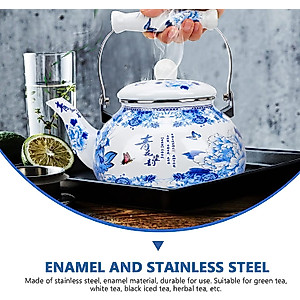 Enameled Teakettle, stove top kettle,Retro Decor Enameled Teakettle,Colorful Hot Water Tea Kettle,Ceramic Teapot Ceramic Enamel Teapot Tea Kettle Blue and White Porcelain Large Enameled Teakettle for