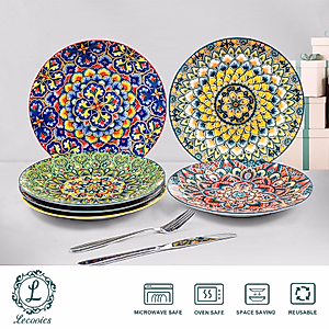 LECOOICS Ceramic Dinner Plates Set of 6, 8.5 Inch, Microwave/Oven/Dishwasher Safe, Scratch Resistant, Bohemian Style Dinnerware for Salad, Pasta, Dessert,Steak, Appetizers