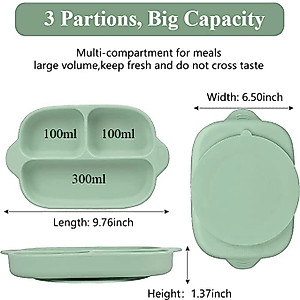 ACWIWIL Toddler Plates with Suction, 100% Food Grade Silicone Divided Plates, Baby Plates & Dishes, BPA Free, Microwave & Dishwasher Safe-Set of 1-Green