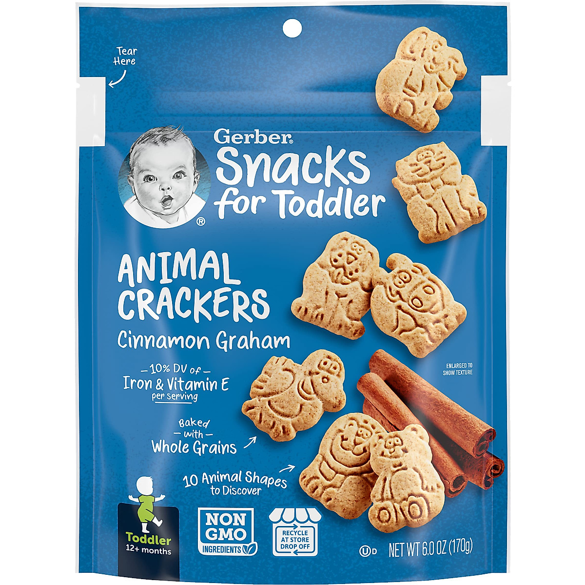 Gerber Graduates Cinnamon Graham Animal Crackers, 6 ounce (Pack of 12)