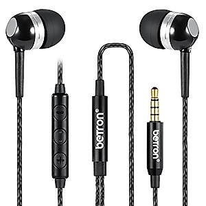 Betron in-Ear Headphones with Microphone - Balanced Audio Lightweight Tangle-Free Cord, Wired 3.5mm Jack