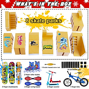 Finger Skateboard Skateparks ramp 8- in-1 kit Sets,Fingerboard Obstacles，Deck Ramps Mini Finger Skateboard Park kit, Finger Skateboards for Kids Birthday Toys etc