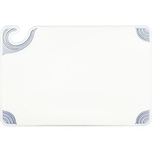 San Jamar Saf-T-Grip Plastic Cutting Board with Safety Hook, 12" x 18" x 0.5", White