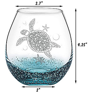 Sea Turtle Stemless Wine Glass for Women, 19 Oz Ideal Unique Birthday Gifts for Turtle Lovers, Mother's Day Gifts for Her Ocean Coastal Theme Beach Party Man Mom Friends (Bubbly Teal)
