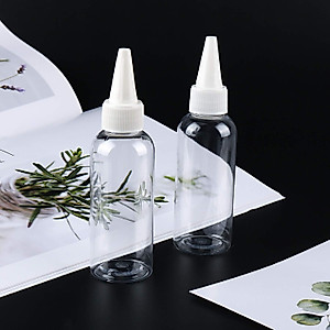 TRENDBOX 2oz Clear Plastic Bottles Applicator with Twist Top Cap BPA-Free For Hair Oils and Liquids 6 Pack with 6pcs Labels