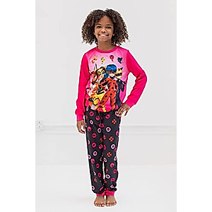 Miraculous Cat Noir Ladybug Rena Rouge Little Girls Pajama Shirt Pants Pink/Black 7-8