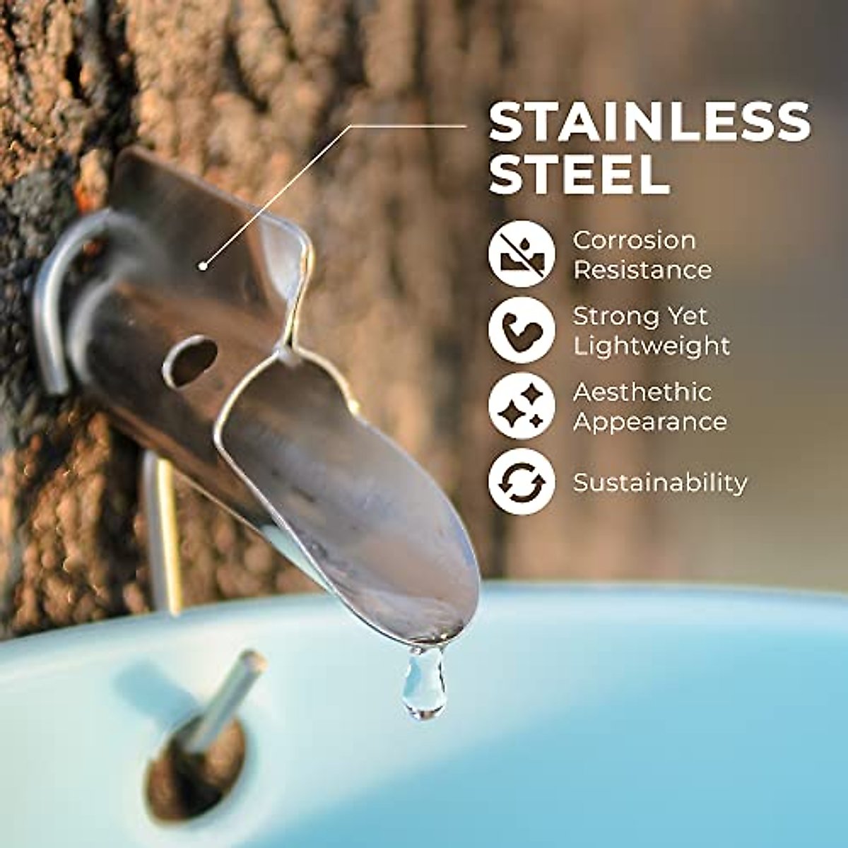 Maple Syrup Tree Tapping Kit - Includes (2) Maple Syrup Spiles and Maple Tree Tapping Drill Bit for Tap - Stainless Steel Spiles with Bucket Hook - Maple Tree Tapping Kit - Maple Syrup Supplies