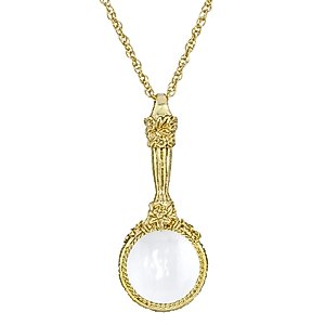 1928 Jewelry 14K Gold Dipped Romantic Interlude Magnifying Glass Pendant Necklace for Women 30 Inch Long - Magnification Power: 4-5X