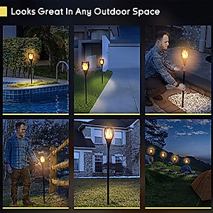 Everbeam P1 Solar Torch Light with Flickering Flame - Our Waterproof Outdoor Solar Tiki Torches Come Equipped with 96 LED Bulbs That Create A Stunning Realistic Fire Effect - 1 Pack