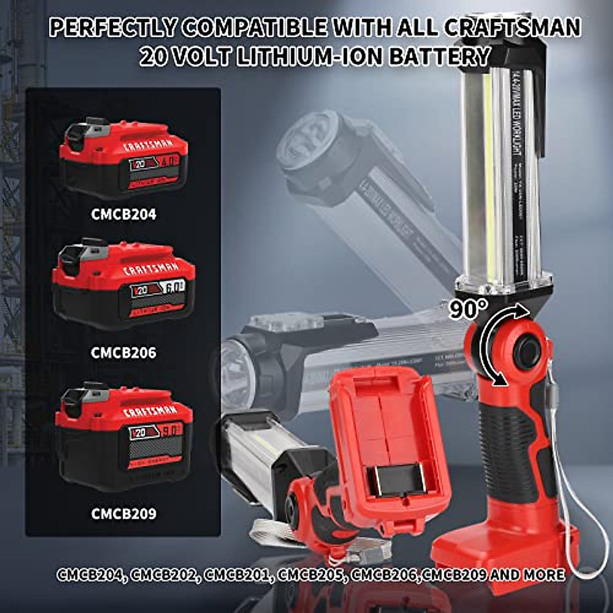 Taingwei 2000LM LED Work Light for Craftsman V20 Battery, 25W Flashlight for Camping, Car Repairing, Emergency and Job Site Lighting