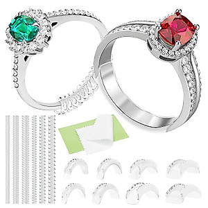 Ottemax Ring Size Adjuster for Loose Rings - 20 Pack 6 Sizes Invisible Jewelry Sizer, Mandrel for Making Jewelry Guard, Spacer, Sizer, Fitter - Spiral Silicone Tightener Set with Polishing Cloth