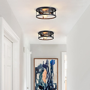 SKEJAO 13 inch Black Flush Mount Ceiling Light Fixture,2-Light Hallway Light fixtures Ceiling,Light Fixtures Ceiling Mount for Kitchen,Farmhouse,Bedroom (2 Pack)