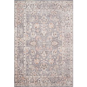 Loloi II Skye Collection SKY-01 Grey/Apricot 9'-0" x 12'-0", 13" Thick,Area Rug,Soft,Durable,Vintage Inspired,Distressed,Low Pile,Non-Shedding,Easy Clean,Printed,Living Room Rug