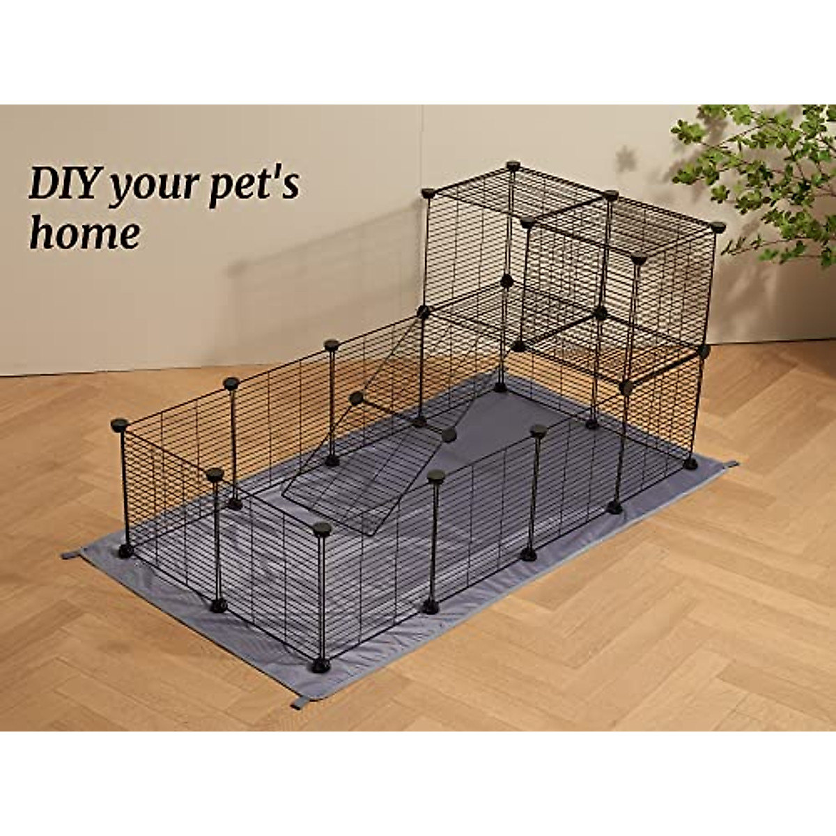 LURIVA DIY Guinea Pig Cage with Mat, Small Animal Playpen with Mat, Pet Playpen, Rabbit Cage, Small Animal Cage, Puppy Dog Playpen, Indoor Outdoor Metal Wire Yard Fence,12 X 12 Inch, 12 Panels, Black