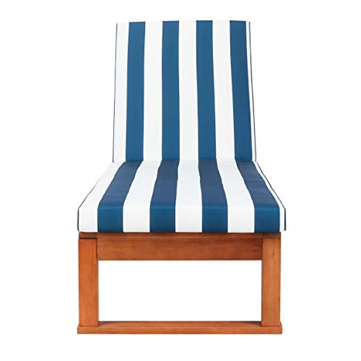 SAFAVIEH Outdoor Collection Solano Natural Wood/ Navy Stripe Cushion Patio Backyard Chaise Lounger Chair