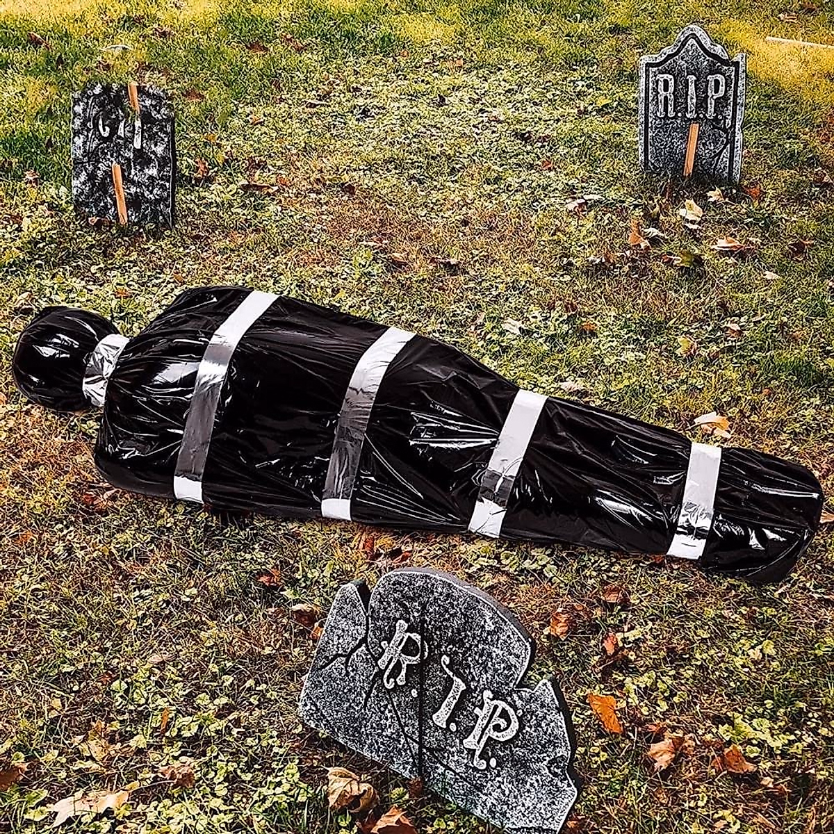 Nchampionba Halloween Decorations Dead Victim Props - Scary Fake Corpse in Bag Hallowmas Outdoor Prop Creepy Haunted House Decor (Requires Assembly), Black