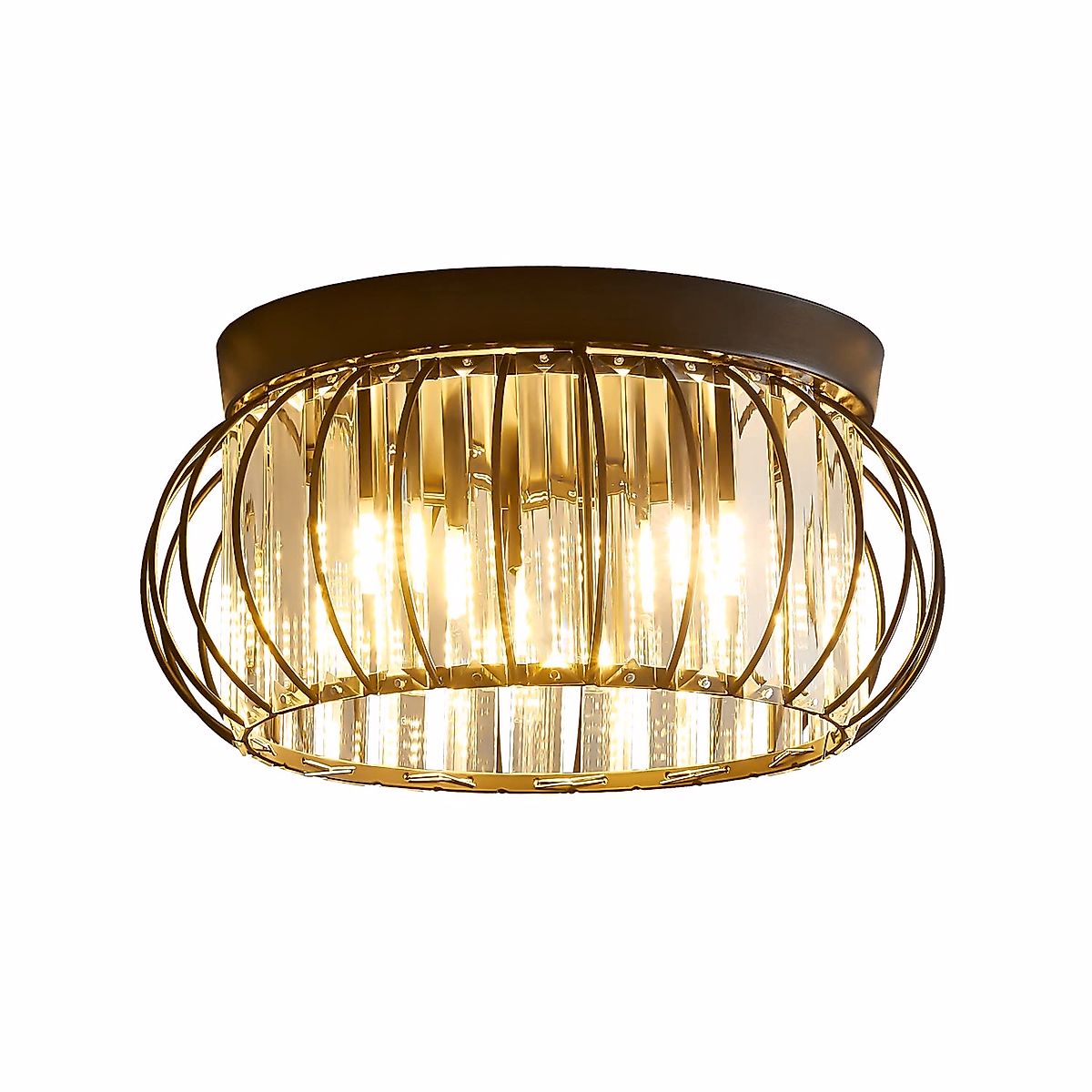 BUXVRCS Modern Crystal Chandelier, 4-Light Flush Mount Ceiling Light Fixtures, Overhead Light Fixture Black Ceiling Lamp for Hallway Bedroom Bathroom Living Room Kitchen G9 Socket