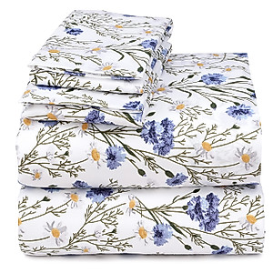 RUVANTI 100% Cotton Sheets - Crispy Cooling Percale Sheets for Full Size Bed, Breathable & Durable Full Sheet Set, 16 Inches Deep Pocket Bed Sheets, Sweet Pea, 4 Pieces