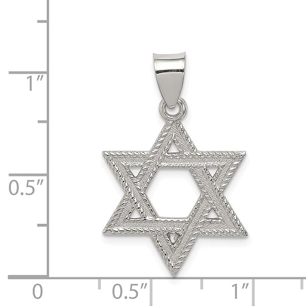 Solid 925 Sterling Silver Star of David Lucky Jewish Charm Brushed Matte Finish Pendant - 23mm x 18mm