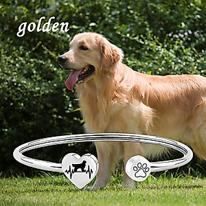 FUSTMW Dog Owner Bracelet Dachshund Boxer Golden Retriever Dog Lover Gifts Pitbull Boston Terrier Paw Print Bangle Jewelry (Golden Retriever Bracelet)