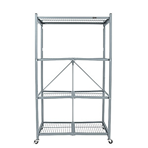 Origami R5 Foldable 4-Tier Garage Shelving Heavy Duty Shelving with Wheels, Metal Storage Rack Holds 1000 pounds, Garage Storage Rack & Organization, Storage Shelving (Platinum, R5)