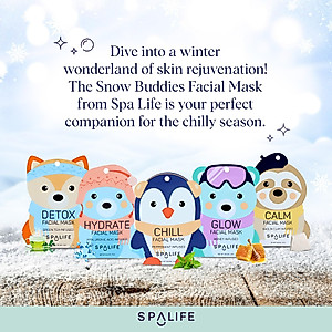 SpaLife Snow Buddies Facial Mask 10 Pack - Hydrating Character Sheet Masks for Women, Moisturizing Skincare Variety Set for Glowing Skin - Korean Facial Mask Spa Treatment with Natural Ingredients