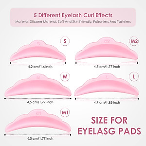 52 Pieces Eyelash Lift Tools, 50 Pieces Silicone Eyelash Pads with 2 Pieces Stainless Steel Eyelash Perm Tool Separator Lift Tools with Comb, Eyelash Curlers for Extension (Pink, Colorful)