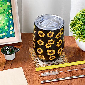 CHIUTUUY Insulated Tumbler with Lid and Straws, 12oz Iced Coffee Mug, Stainless Steel Double Wall Vacuum Cute Tumbler Cups for Wine, Coffee, Beverages