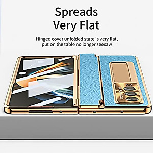 EAXER Compatible with Samsung Galaxy Z Fold 3 5G Case, Full Coverage Protection Built in Screen Protector Stand Shockproof Hinge Case Cover (Golden&Blue)