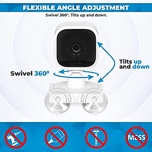 Blink Mini Compatible Secure Suction Mount Bracket with Dual Suction Cups Allows 360 Swivel – Affixes to Stainless Steel, Window Glass, Mirror and Smooth Surfaces (1 Mount)