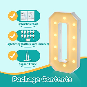 4FT Maruqee Light up Numbers, Large Marquee Number for 30th 50th 60th Birthday Decor, Big Mosaic Numbers Balloons Pre-Cut Frame for Party Wedding Decorations, Number 0