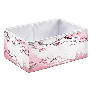 Kigai Collapsible Storage Basket,Japanese Cherry Blossom Foldable Fabric Bins Shelves Toy Storage Box Closet Organizers for Nursery,Utility Room, Storage Room120