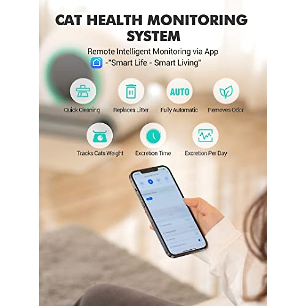 Famree Smart Self-Cleaning Cat Litter Box,Automatic Cat Litter Cleaning Robot with 65L+9L Large Capacity/APP Control/Ionic Deodorizer for Multiple Cats【2023 New Structure】, Turquoise Green