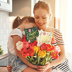 AnyDesign Greeting Card, 16 Pack Foil Gold Mother's Day Card with Stickers & Envelopes, Floral Blank Note Cards Assortment for Birthday Celebration, 4 x 6 Inch