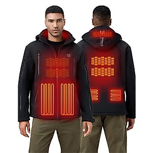 Men's Heated Jacket with Detachable Hood, Waterproof Winter Outdoor Heating Jackets for Men (Battery Pack Included)
