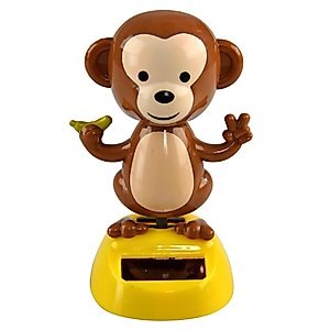 Home-X Solar-Power Dancing Monkey Figure, Office Décor, 3 3/4” Tall