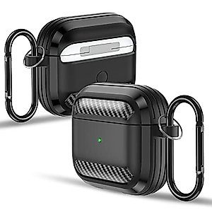 ORIbox Carbon Fiber Designed for Apple AirPods Pro Case, Full Protective Case Skin with Keychain - Fiber Black, ER500001