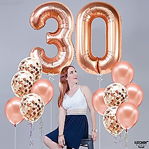 Giant Rose Gold 30th Birthday Balloons - 40 Inch, 30th Birthday Decorations for Her | Rose Gold 30 Balloons Confetti | 30th Birthday Decorations for Women | 30 Balloon Numbers, 30 Birthday Decorations