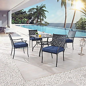 LOKATSE HOME 8 Piece Outdoor Patio Dining Chair Set Metal Furniture with Arms and Seat Cushions, Blue