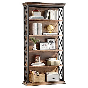 LITTLE TREE 6-Tier Bookcase, 71 Inches Industrial Bookshelves, Floor Standing Display Storage Shelves Tall Bookcase for Home Office, Living Room, Bed Room