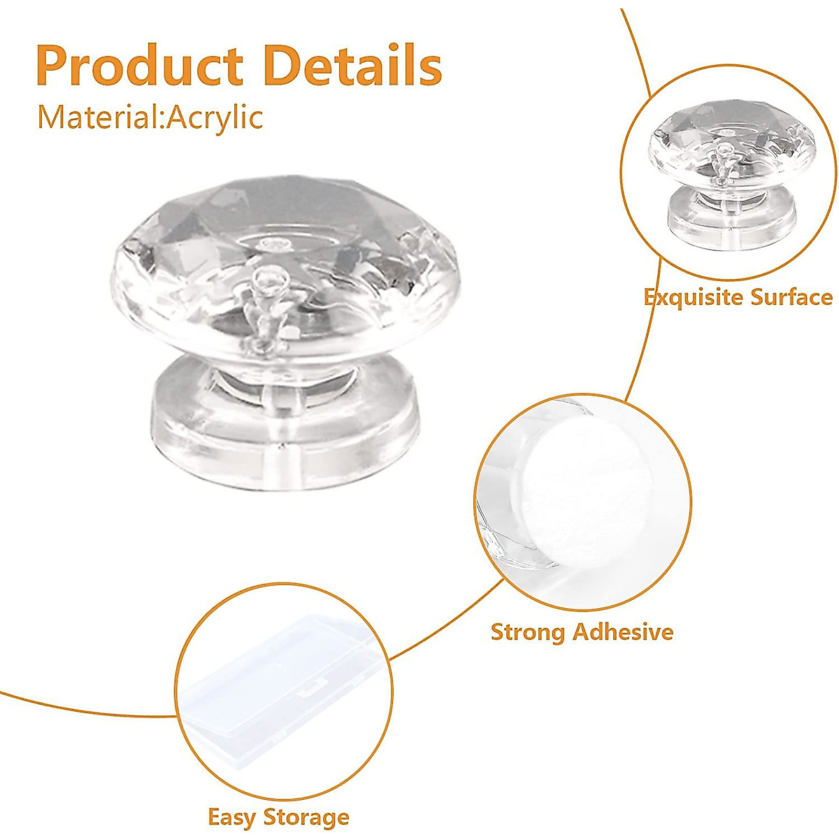 MOROBOR Mini Acrylic Pull Knobs, 24pcs Diamond-Shaped Self Stick Knobs No Drilling Clear Acrylic Self Adhesive Knobs for Mirror Closet Box Gift Case and Other Small Furniture