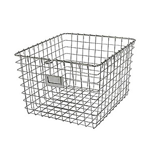 Takyl Home Medium Vintage Kitchen Pantry Basket with Customizable Label Plate for Shelves, Pantry, Closet and Food Storage, Large, Chrome