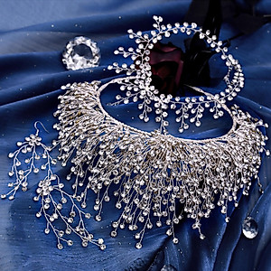 Bridal Wedding Headband Crystal Tiara Crown，Queen Tiaras and Crowns，Wedding Bride Crowns For Birthday Party Wedding Pageant Hair Accessories (Silver/Crown + necklace + Earrings)