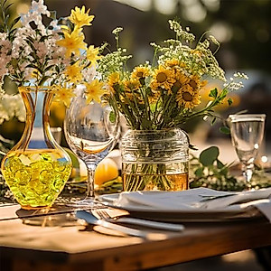 HappyFiller 650 PC Yellow Acrylic Flat Marbles,Fake Gemstones Table Scatters Gems,Bowl Vase Fillers,Party Wedding Centerpieces,Room,Kitchen Floral Candle Holder Decor,Arts Crafts, Easter,Spring,Summer