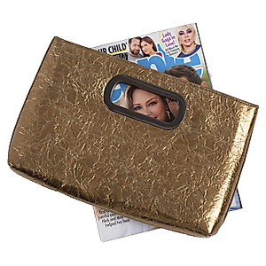 Crushed Metallic Top Handle Clutch, Bronze