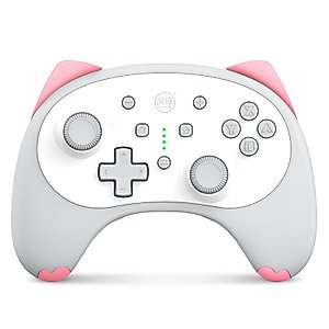 IINE Cute Switch Controller, Bluetooth Cartoon Kitten Switch Controllers Wireless, Kawaii Light Switch Gaming PC Controller with TURBO/Double Vibration Function, White