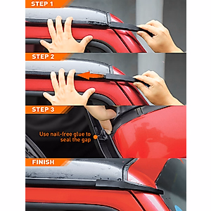 Savadicar Upgraded Version Rain Gutter Extensions, Roof Hard-Top ABS Rain Groove Diverter, Rainwater Deflector Compatible with 2007-2018 Jeep Wrangler JK JKU, Exterior Accessories, Black, 2 PCs