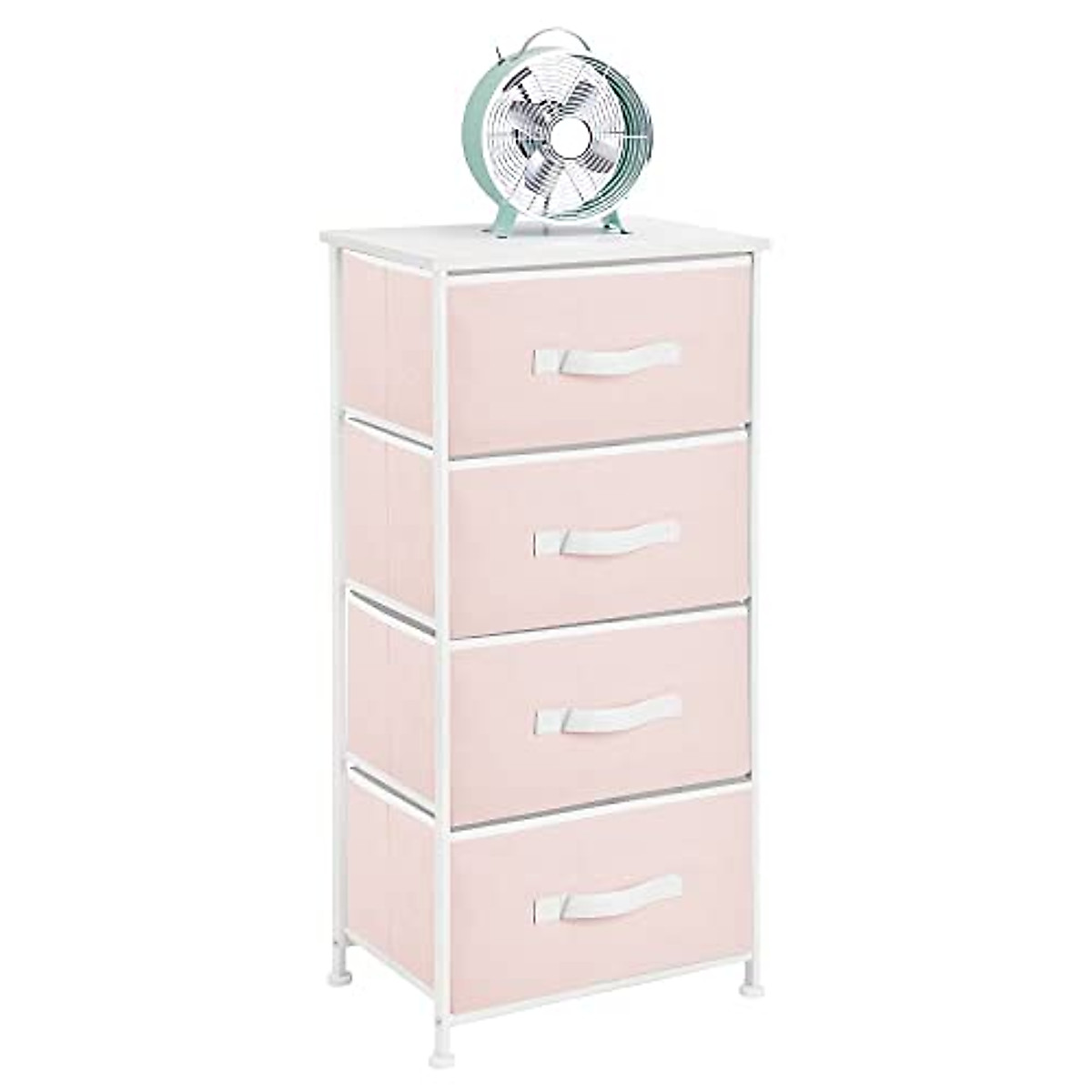 mDesign Tall Dresser Storage Tower Stand with 4 Removable Fabric Drawers - Steel Frame, Wood Top Organizer for Baby, Kid, and Teen Bedroom, Nursery, Playroom, or Dorm - Jane Collection - Pink/White