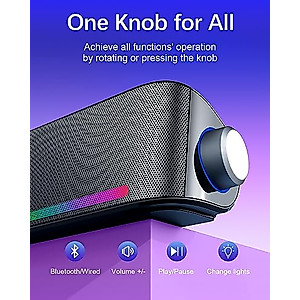 Computer Speakers, Hi-Fi Sound Quality Computer Sound Bar, Bluetooth 5.0 & 3.5mm Wired PC Speakers with 4 Dynamic Lighting Modes, USB Powered Speakers for PC, Desktop, Laptops, Phones, Monitors, Xbox